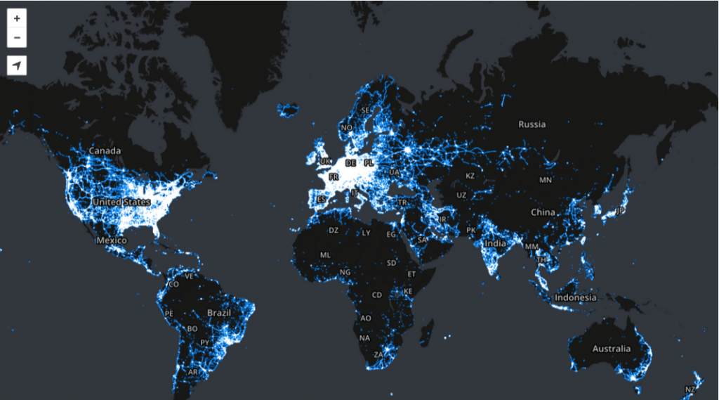 Internet Density of world On a Map By Mozilla
