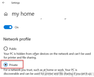 How to change Network from Public to private in windows 10