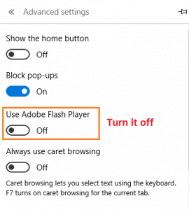 How to disable flash in edge Browser