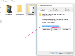 How to change default screenshot Folder Location in Windows 10