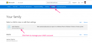 How to create and manage child account in windows 10