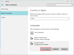 Change or set default Keyboard Language in Windows 10