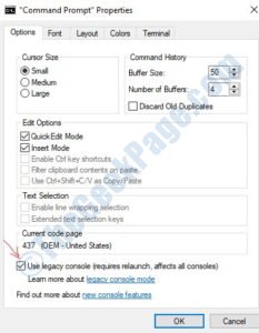 Enable Legacy Console for Command Prompt in Windows 10