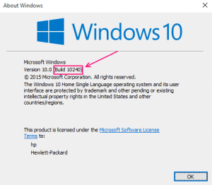 Find out what is the Build Number of Your Windows 10 PC