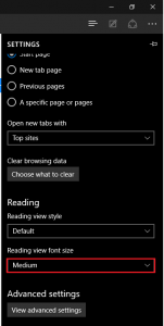 How to change font size in Edge browser in Windows 10