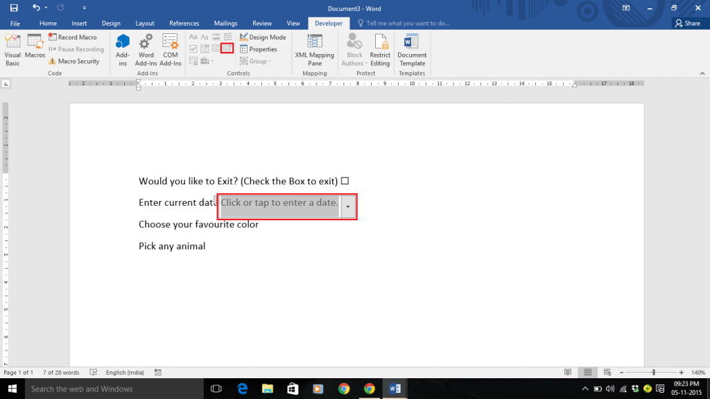 How to create Fillable forms in Microsoft Word 2016