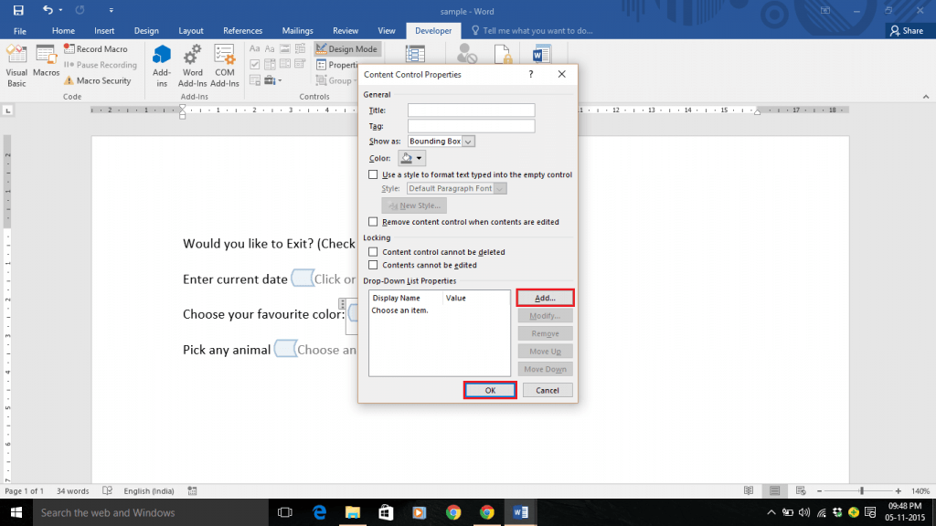 How to create Fillable forms in Microsoft Word 2016