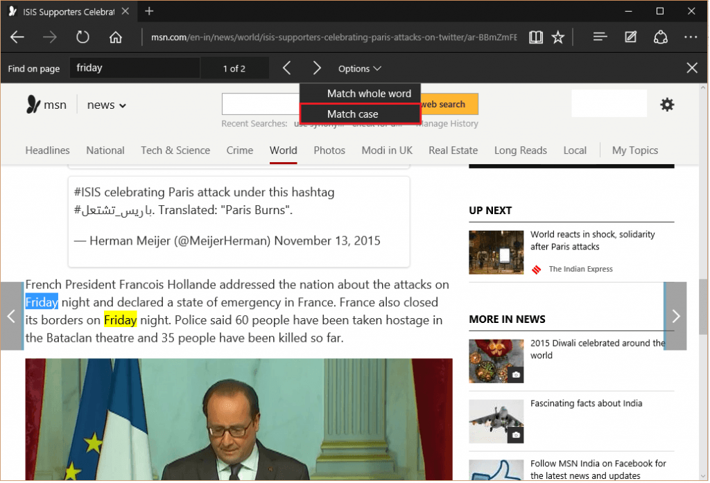 How to use the Find function in Edge browser in Windows 10