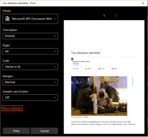 How to use the print feature in the Edge browser in Windows 10