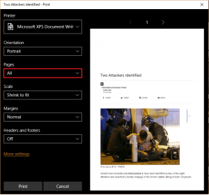 How to use the print feature in the Edge browser in Windows 10