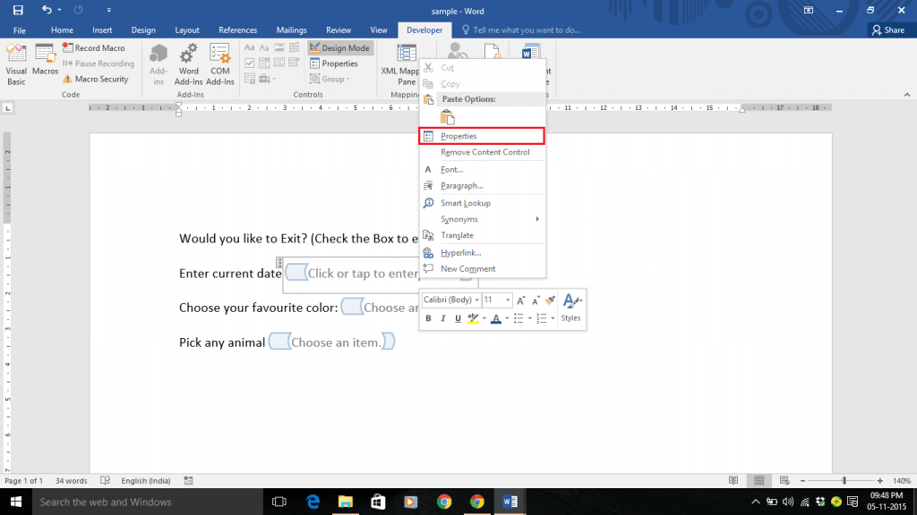 How to create Fillable forms in Microsoft Word 2016