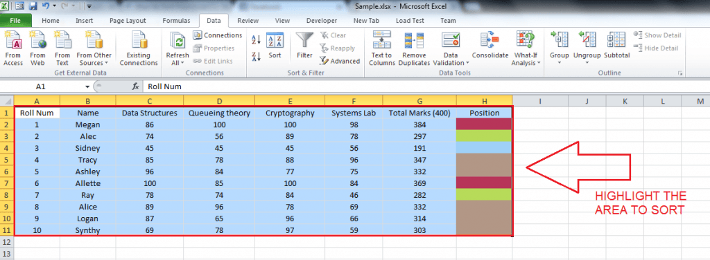 How to sort Microsoft Excel columns by color