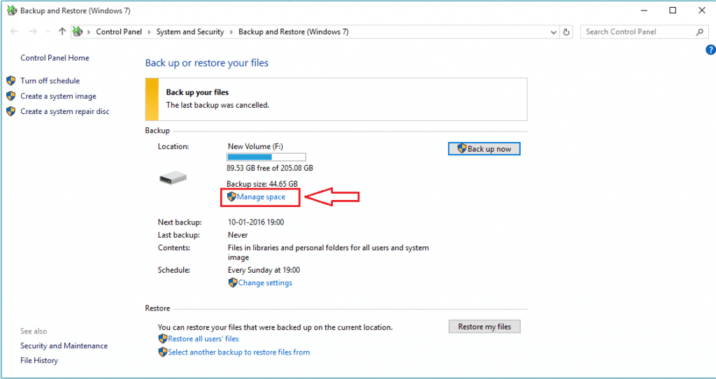 How to free disk space by deleting previous image backups of Windows 10