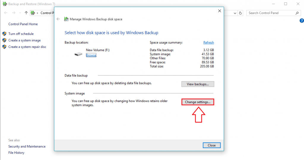 How to free disk space by deleting previous image backups of Windows 10