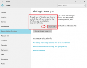 How to turn off privacy settings in new windows 10 update