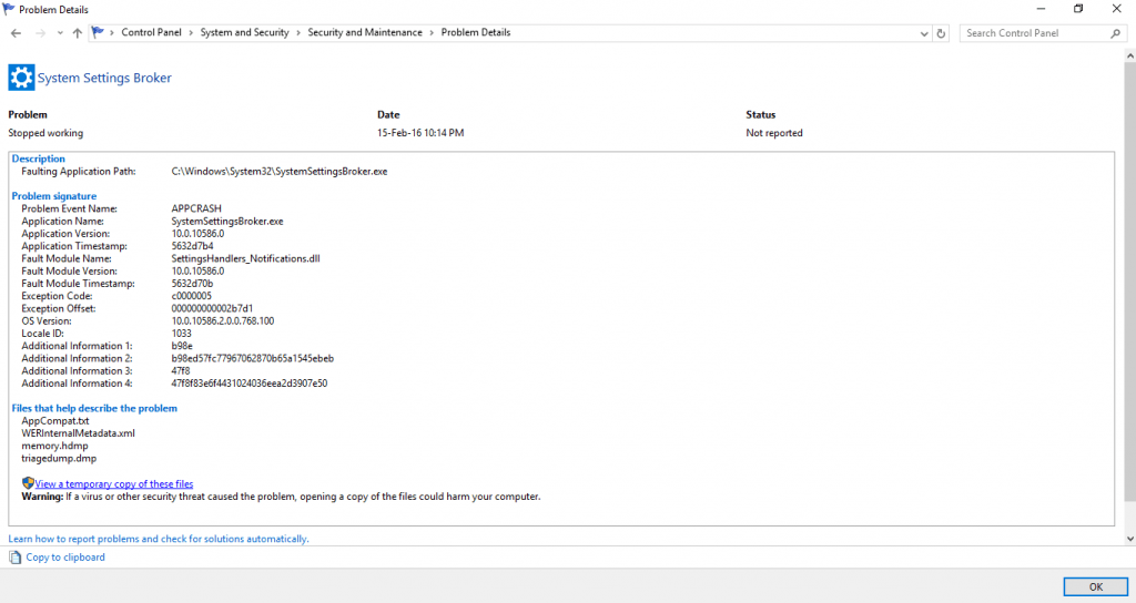 Troubleshooting in Windows 10 using Reliability Monitor