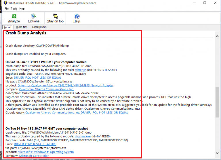 Know what is crashing your windows PC with whocrashed