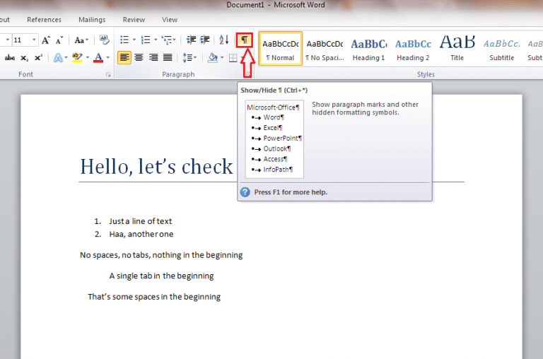 Show Formatting Marks And Reveal Formatting symbols In Word