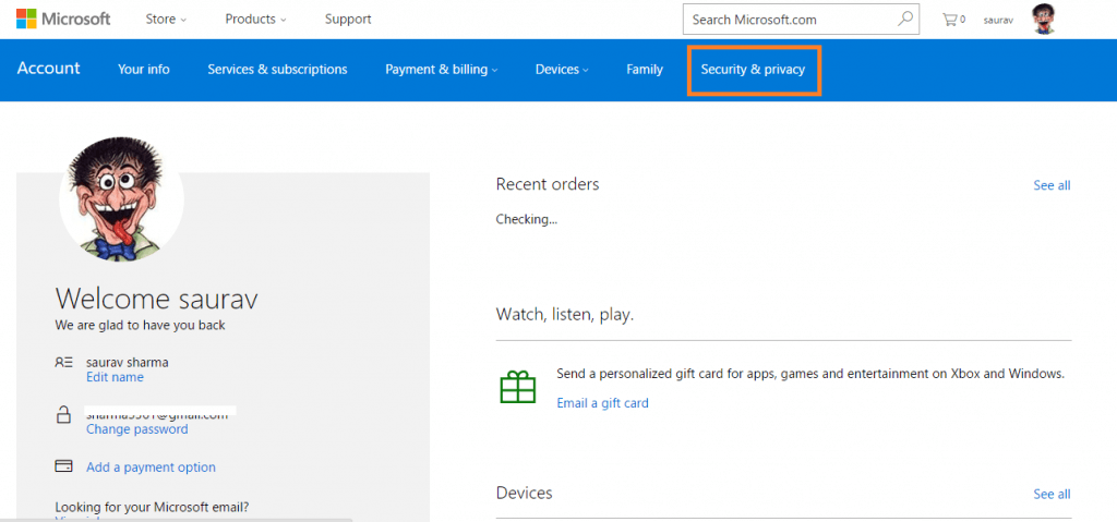 How to Enable two step verification windows 10