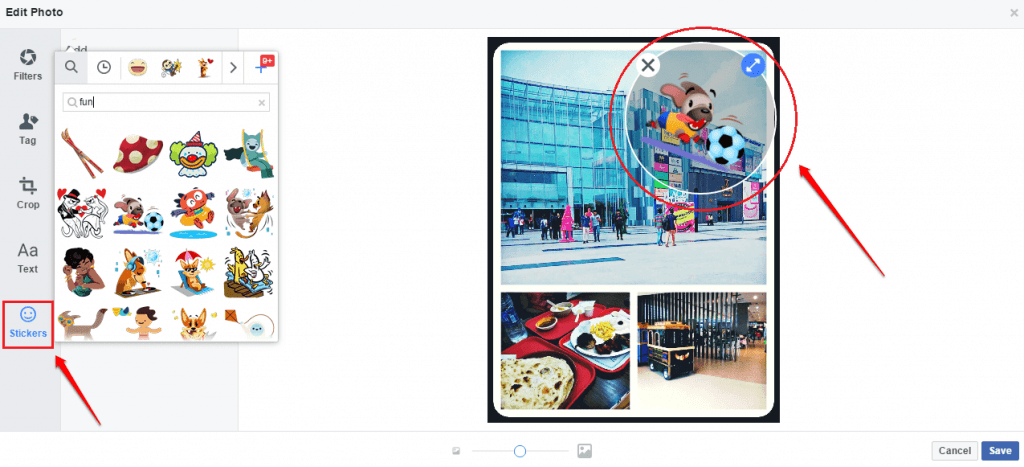 Edit Pics , Add Stickers & Effects via Facebook inbuilt Photo editor