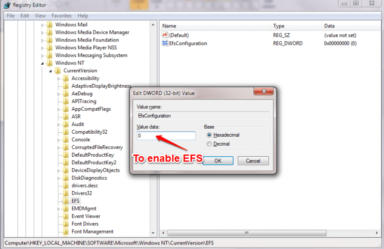 How To Enable/ Disable Windows Encrypting File System (EFS) Feature