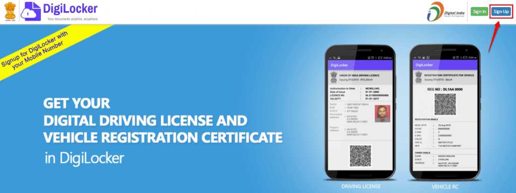 How to sign up on DigiLocker website