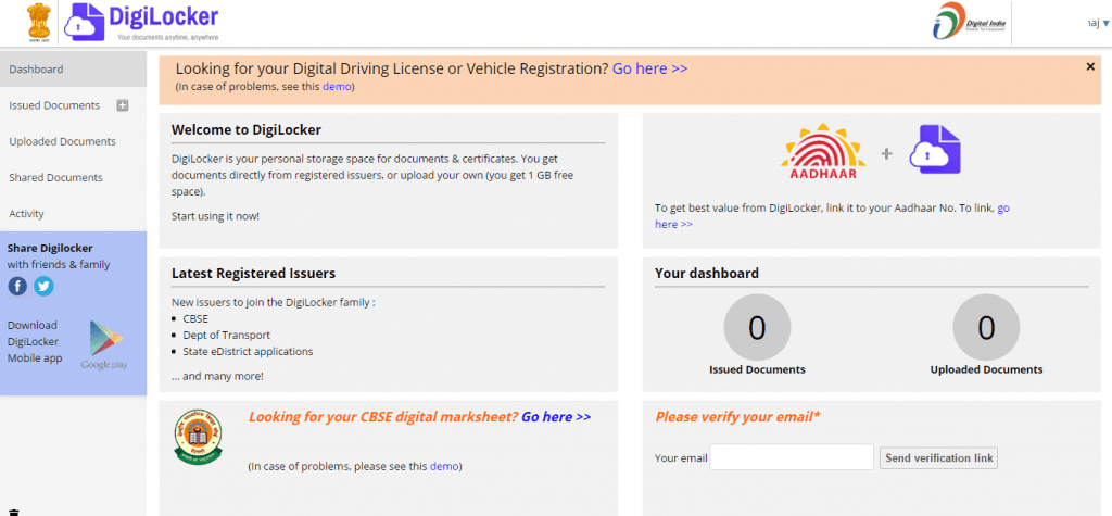 How to sign up on DigiLocker website