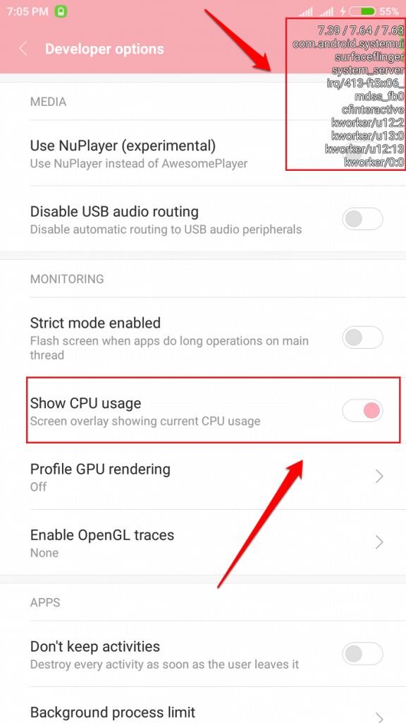 How to put android cpu usage monitor on screen in your phone