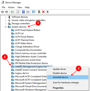 Rollback Intel (R) Management Engine Interface driver in Windows 10