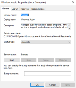 Fix “The Audio service is not running” on Windows 10