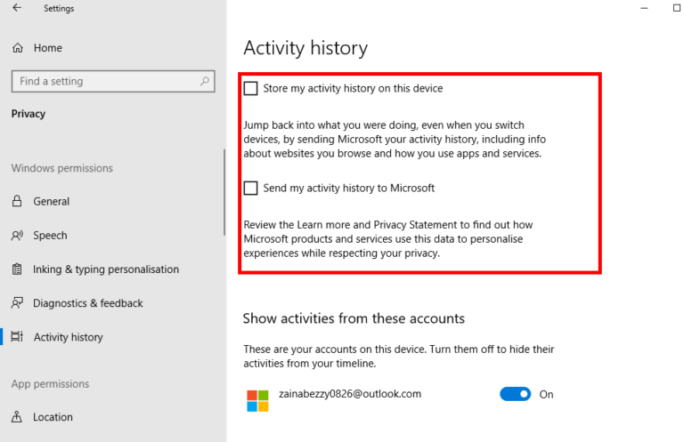 How to disable your activity history and Timeline in your Windows 10