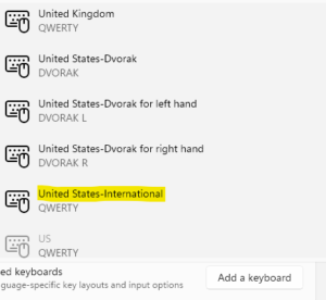 How to add US International Keyboard in Windows 10 / 11
