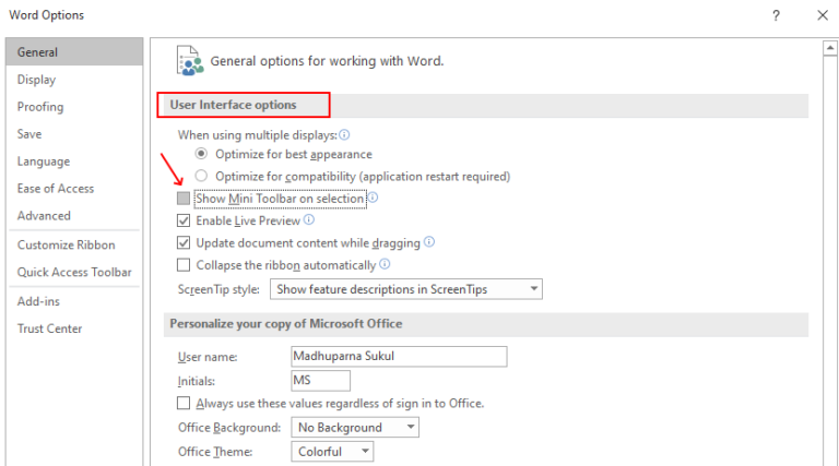 How to Remove the Mini Toolbar on selection from Word