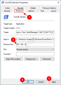 Create a shortcut and a keyboard hotkey to Turn Off Monitor in Windows 10