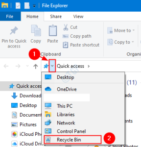 How to open Recycle Bin in Windows 10 when it is not on Desktop