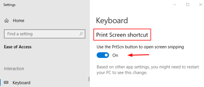 How To make Print Screen key open Snipping Tool in in Windows 10