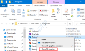 Where is Outlook.exe located in Windows 10 / 11