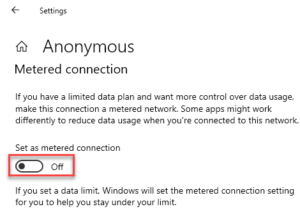 Setup incomplete because of a metered connection (fix)