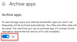 How to archive unused apps in Windows 11