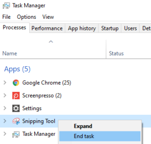 FIX : Snipping Tool Not Working in Windows 10