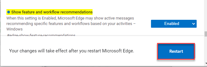 Stop use recommended browser settings prompt in Edge