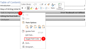 Fix : Error! Bookmark not defined in MS WORD