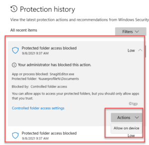 Check Protection History in Microsoft Defender on Windows 11/10