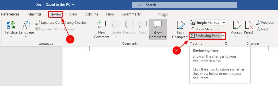 How To Turn The Reviewing Pane On Or Off In MS Word