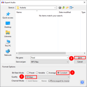 How to set bit rate for audio tracks in Audacity