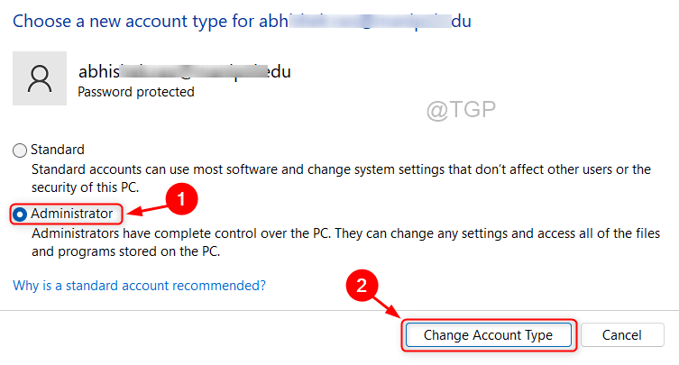 How to Switch Account Type for User Account in Windows 11