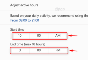 How to set Active hours in Windows 11 to Schedule Update Restart