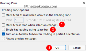 How to change Options for Marking an email as Read in Outlook