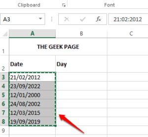How to Extract Day Values from Date Values in Microsoft Excel