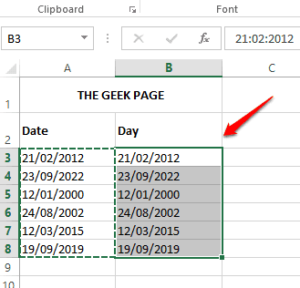 How to Extract Day Values from Date Values in Microsoft Excel